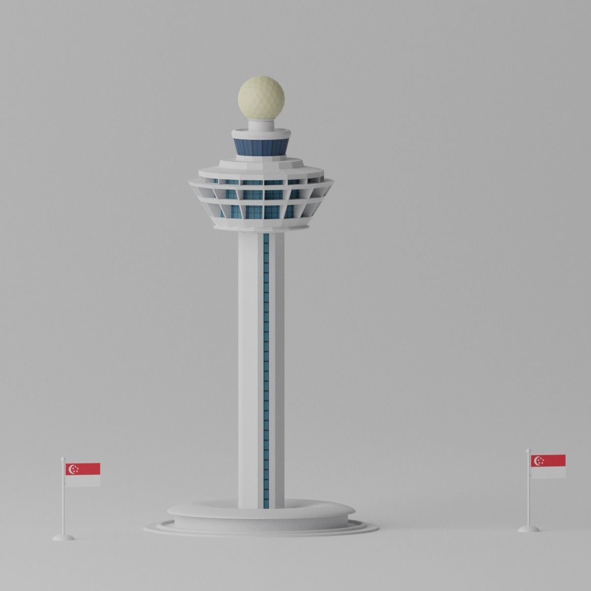 3D model Cartoon Singapore Changi Airport Control Tower VR / AR / low-poly | CGTrader