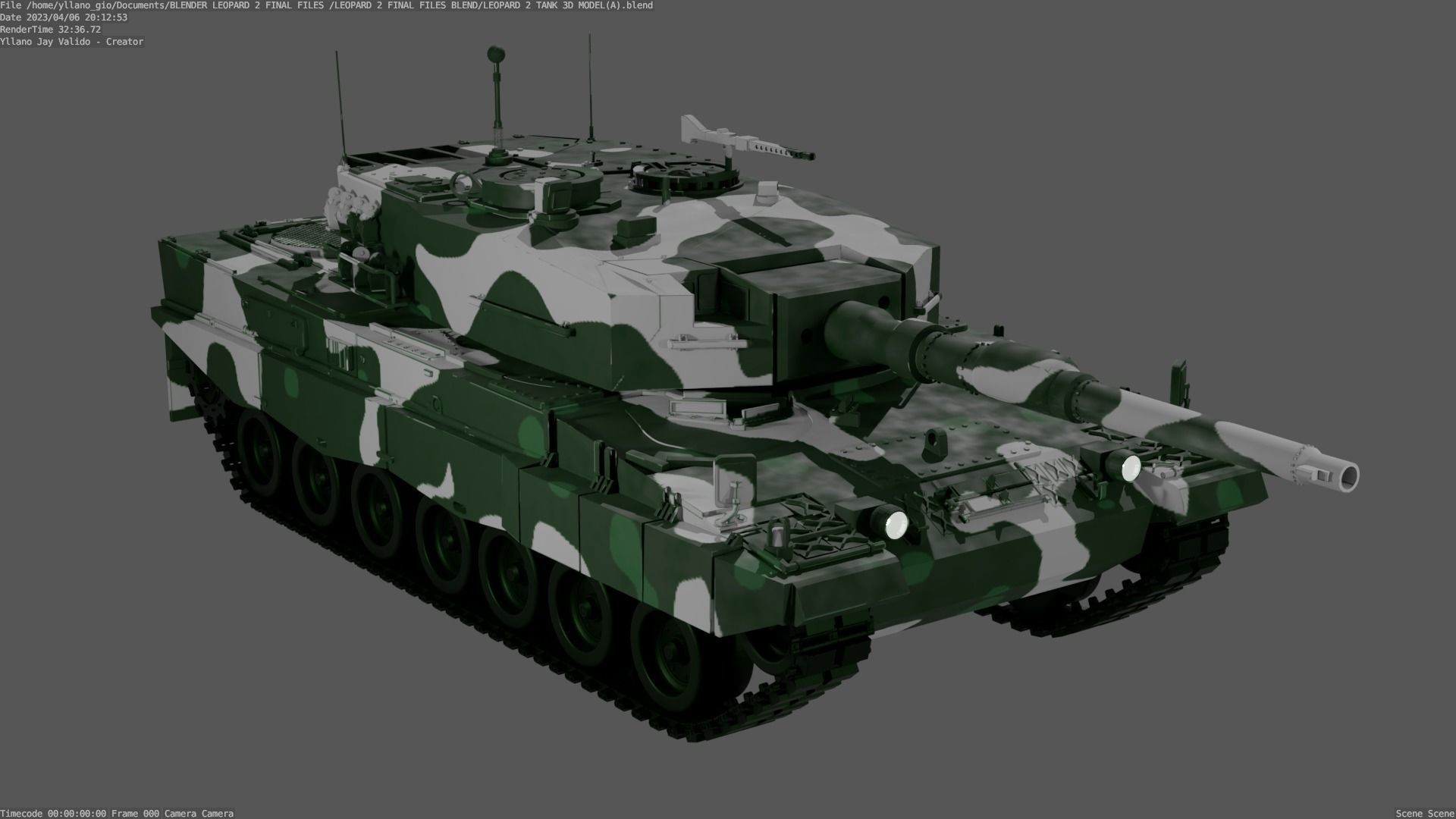 LEOPARD 2 TANK KAMFPFANZER 1970s version prototype 3D model animated ...