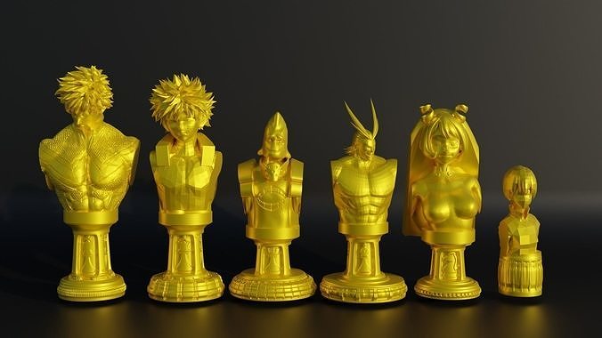 Anime Figure Chess Set - Popular 12 Different Anime Character 3D model ...