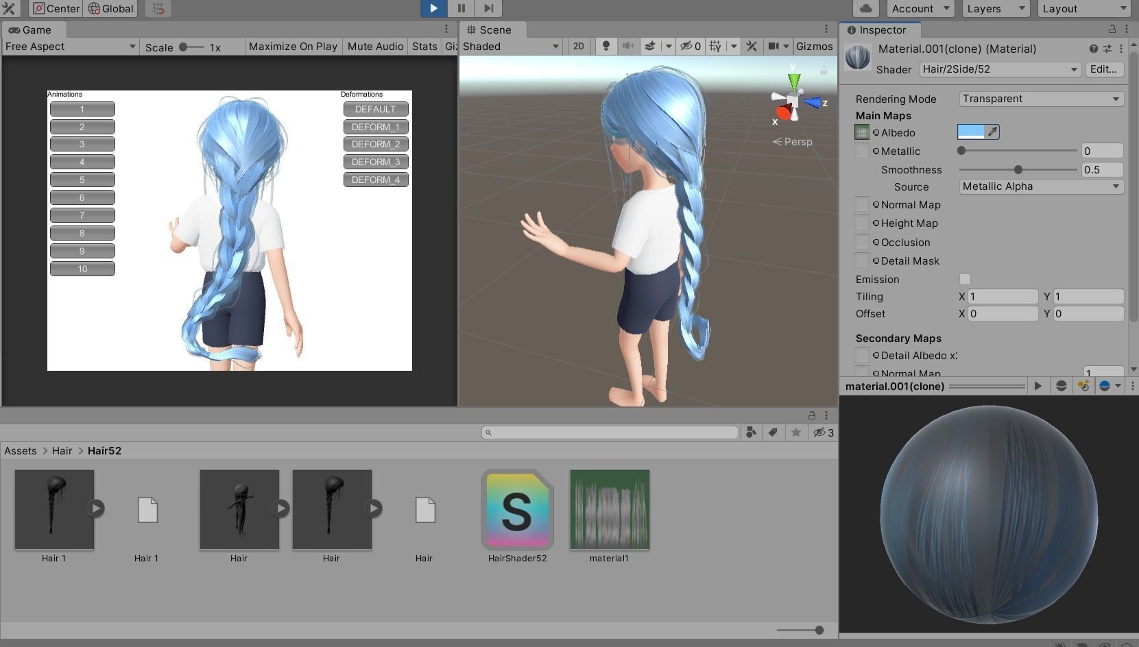 3D model Hair One Tail 3D Item Unity Prefab Zepeto Template VR / AR ...