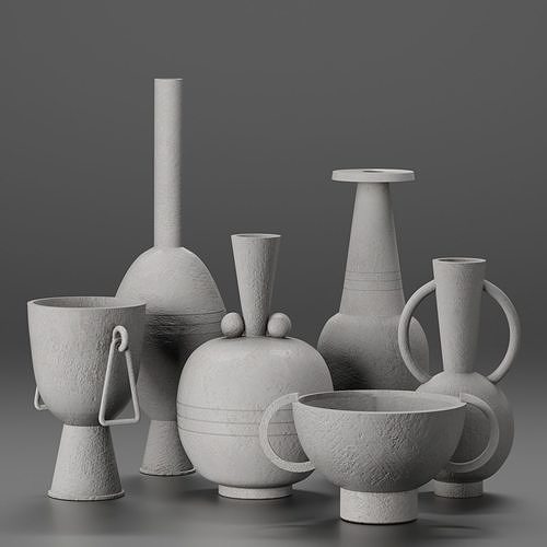 Plaster-decor vases and bowls 3D model | CGTrader