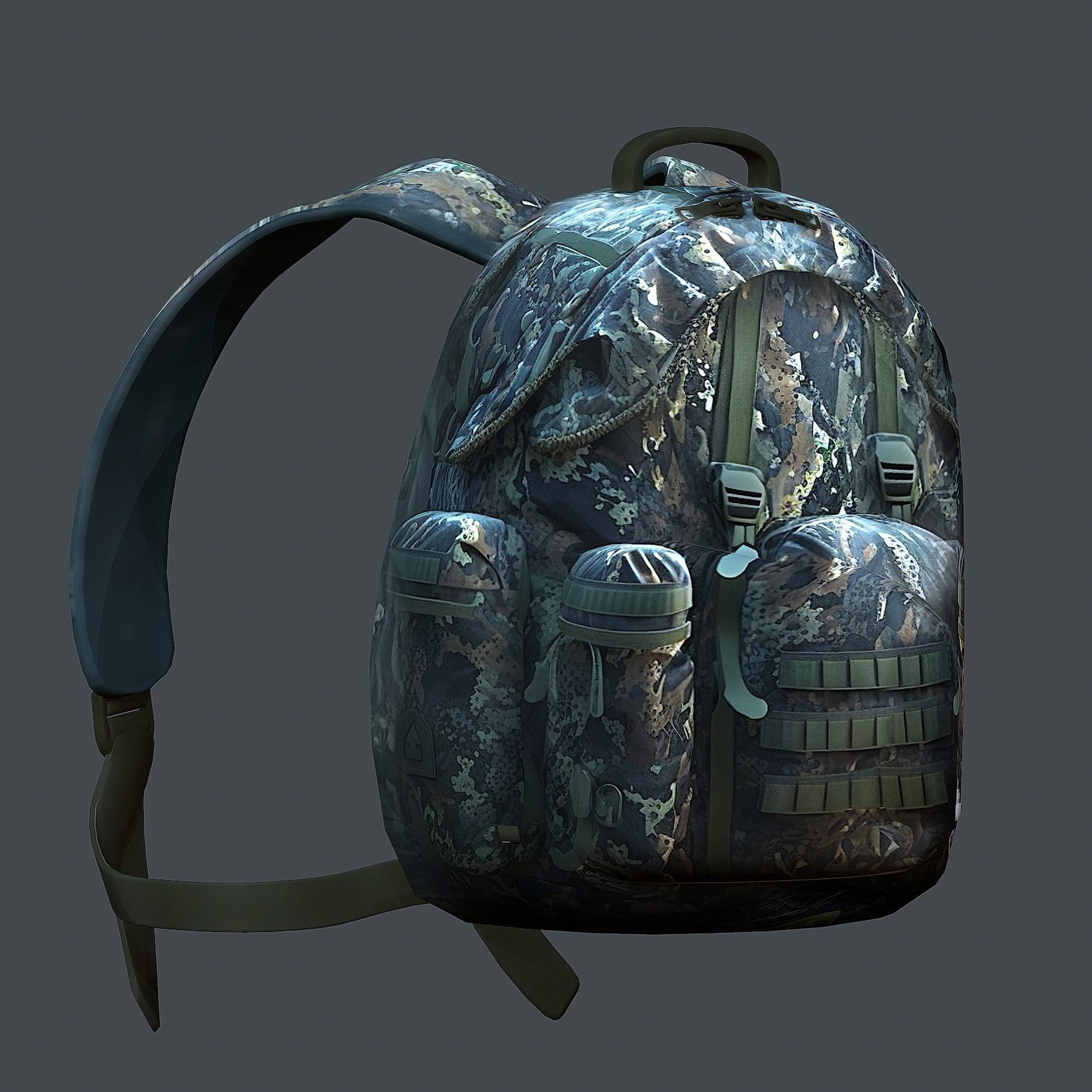 3D model Backpack military combat Black baggage Low-poly VR / AR / low ...