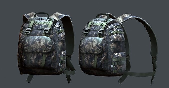 3D model Backpack military combat Black baggage Low-poly VR / AR / low ...