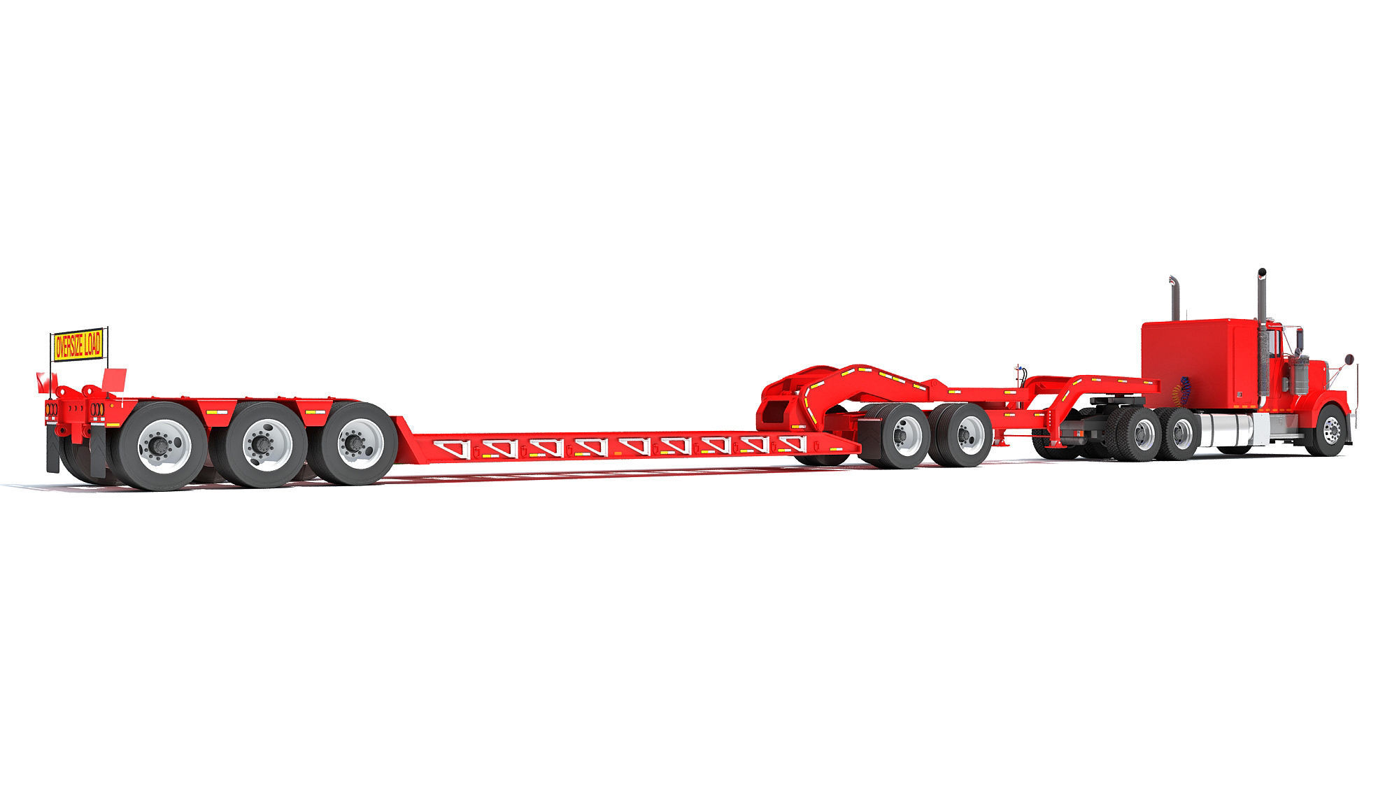 Semi Truck with Lowboy Trailer 3D model | CGTrader