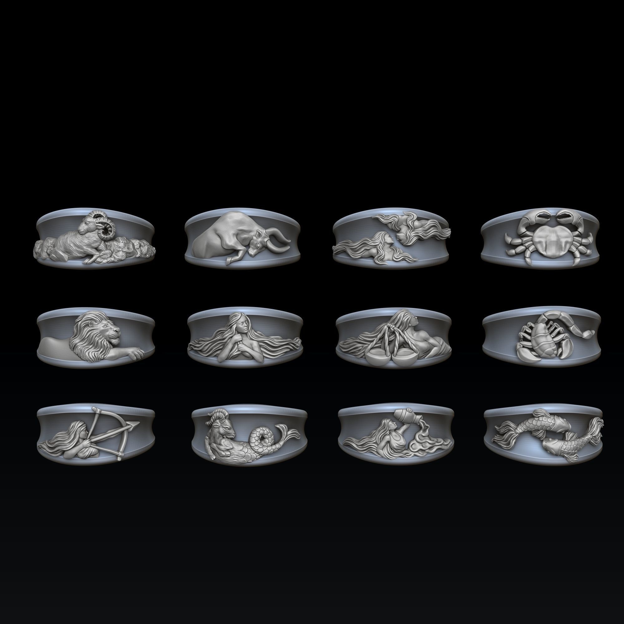 Zodiac Horoscope Rings Set Pack 3D model 3D printable | CGTrader