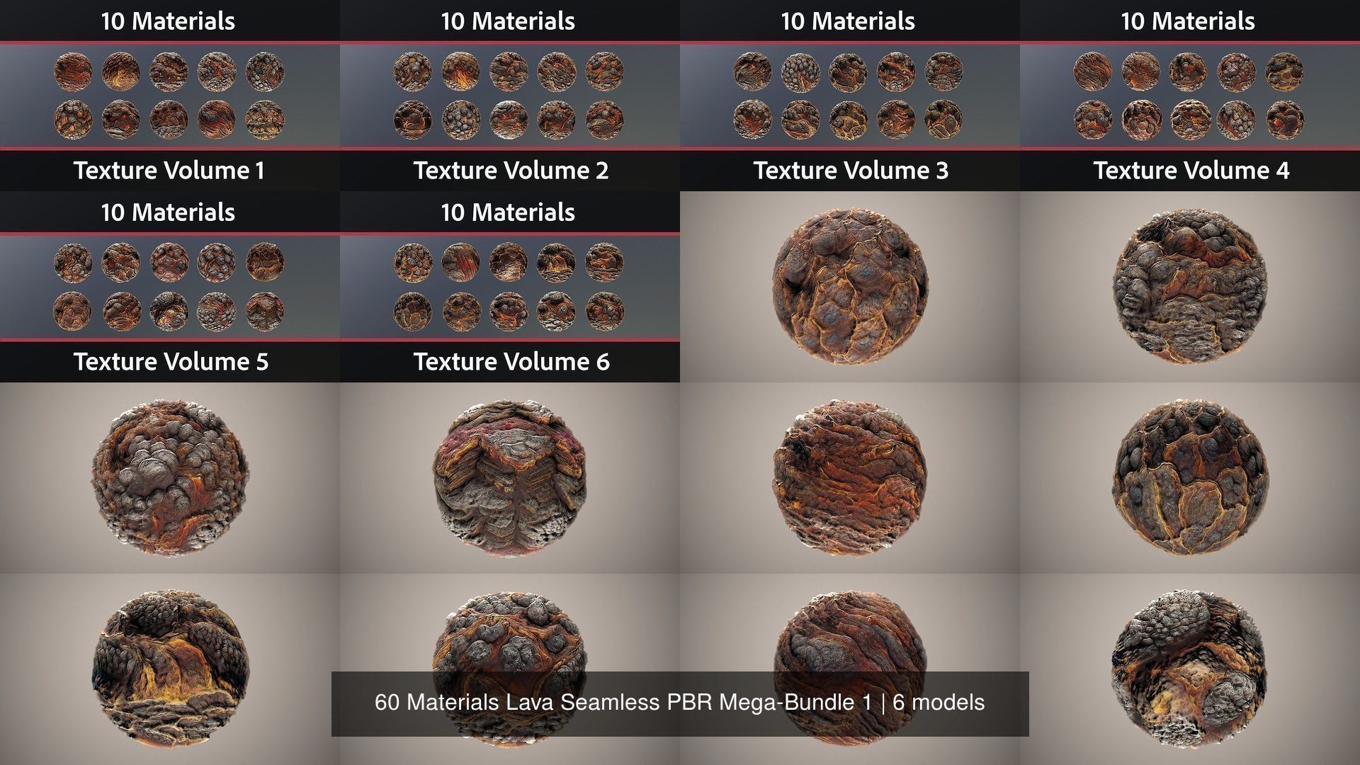 3D Model Collection 60 Materials Lava Seamless PBR Mega-Bundle 1 VR ...