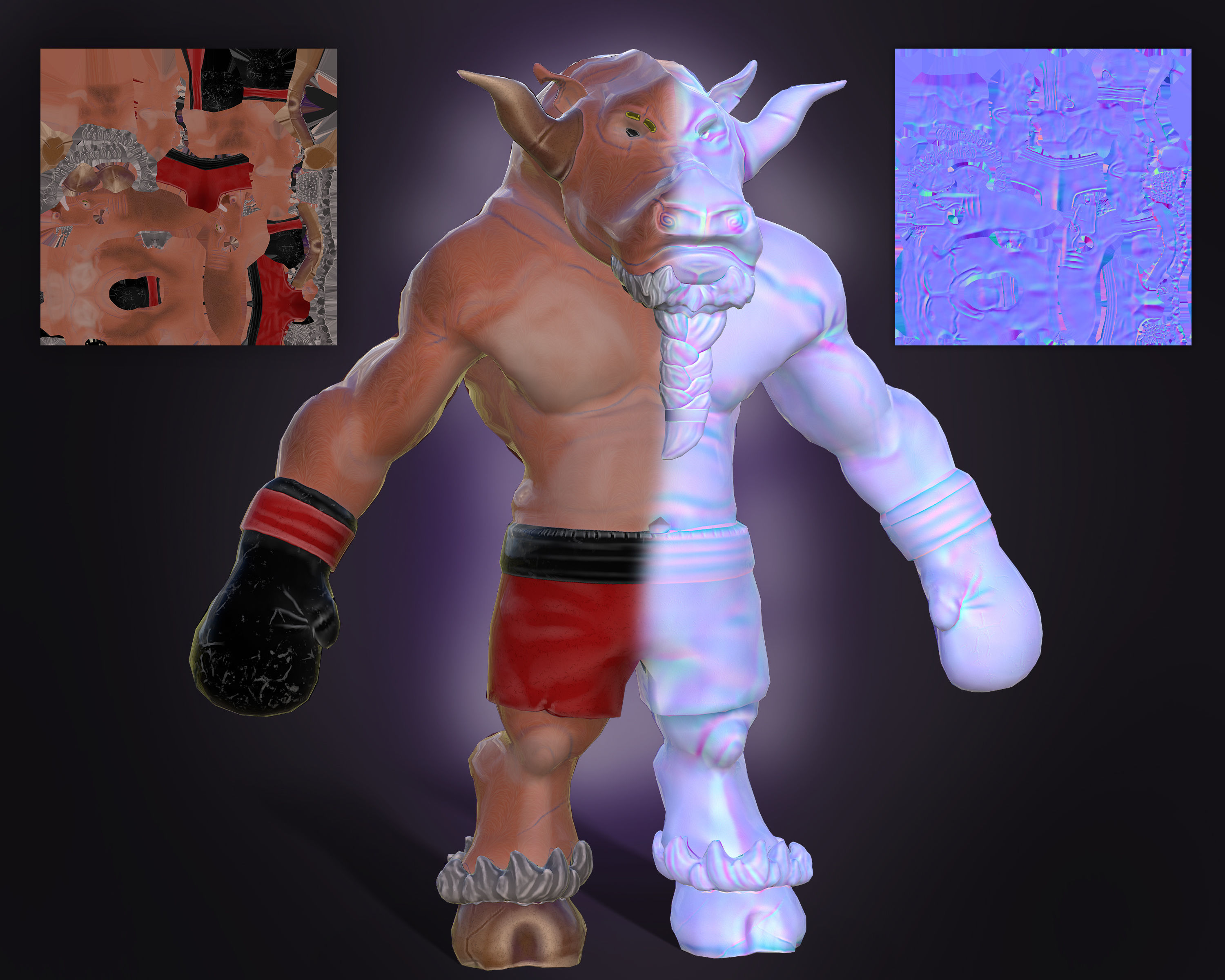 3D model Boxer bull in boxing gloves VR / AR / low-poly | CGTrader