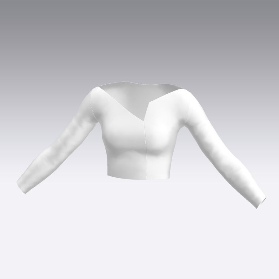 3D model white color asymetric neckline long slevee blouse VR / AR ...
