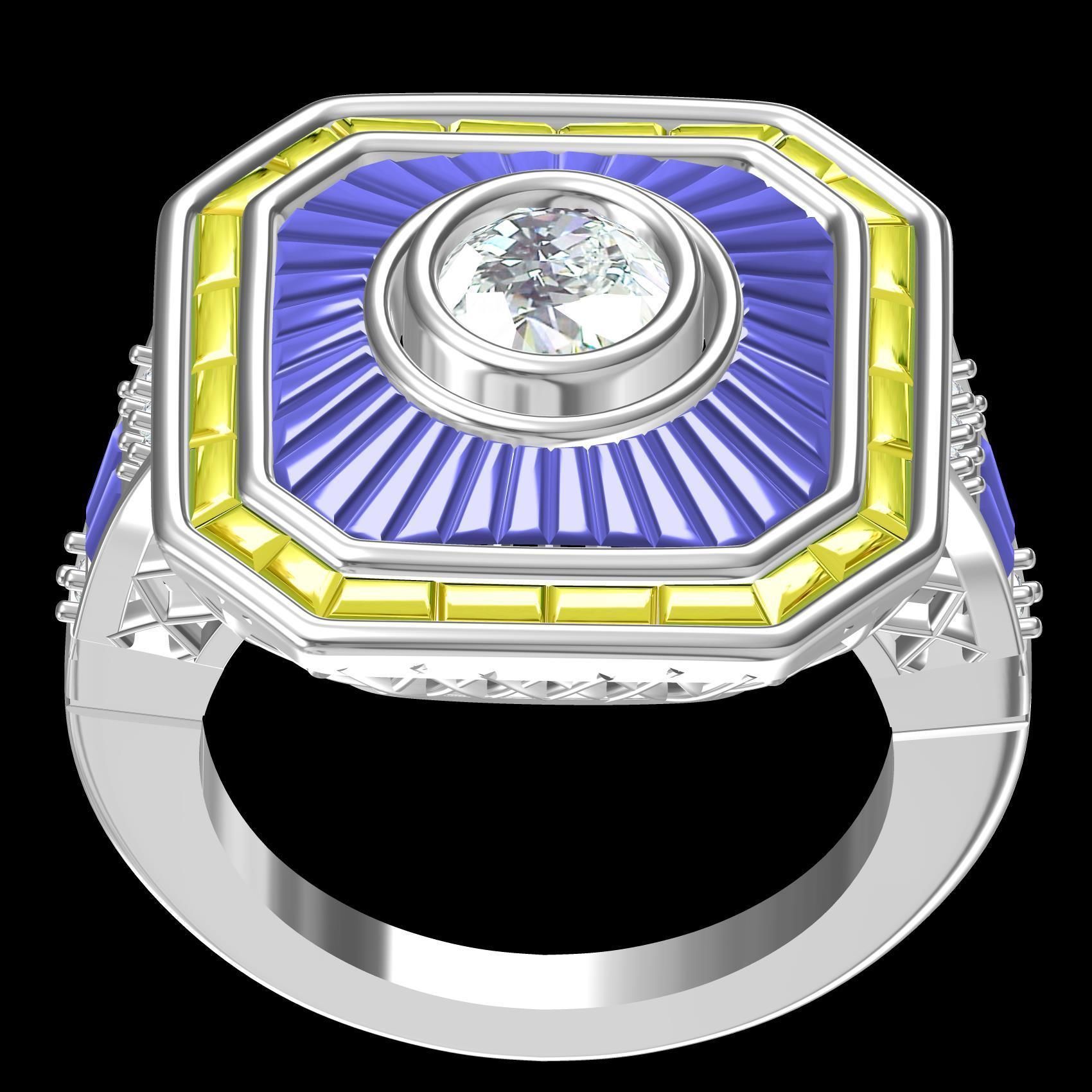 Octagonal Style Sapphire Stone Ring 3D model 3D printable | CGTrader