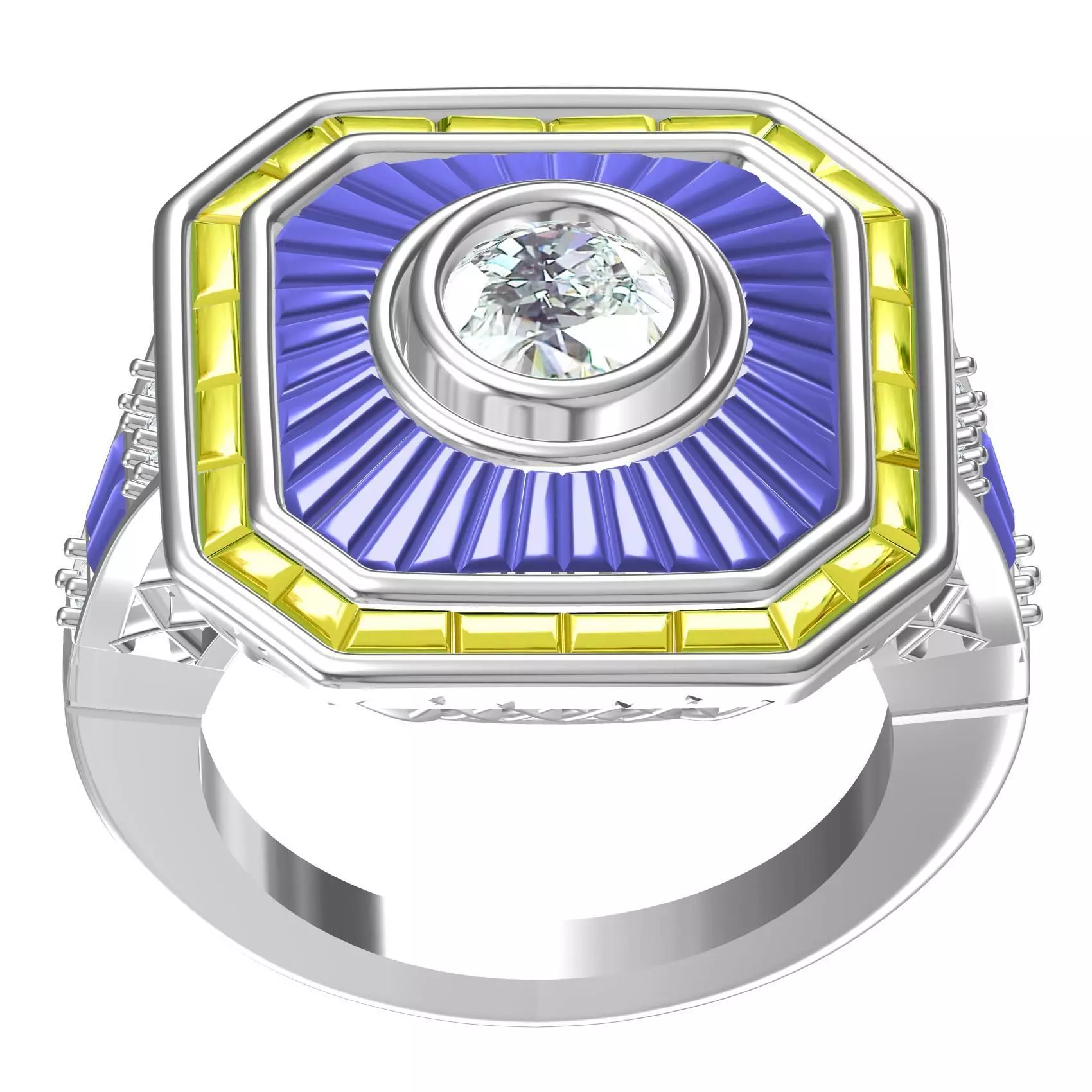Octagonal Style Sapphire Stone Ring 3D model 3D printable | CGTrader