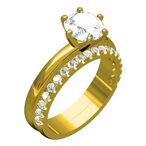 Single Stone Solitaire Ring with Band 3D model 3D printable | CGTrader
