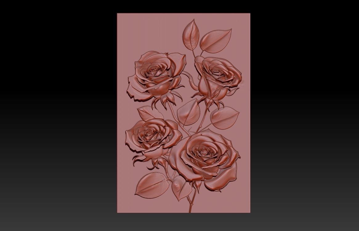A rose relief 3D printing STL rose relief mural 3D model 3D printable ...