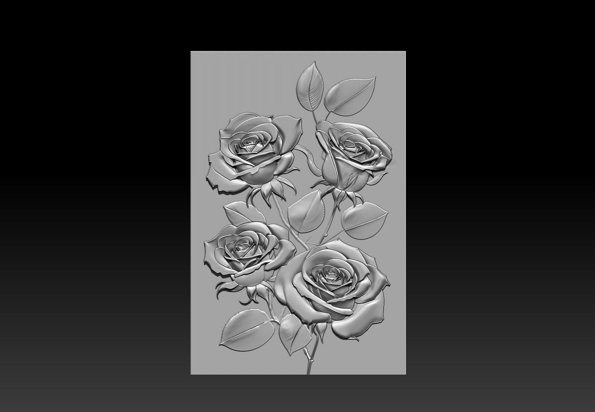 A rose relief 3D printing STL rose relief mural 3D model 3D printable ...