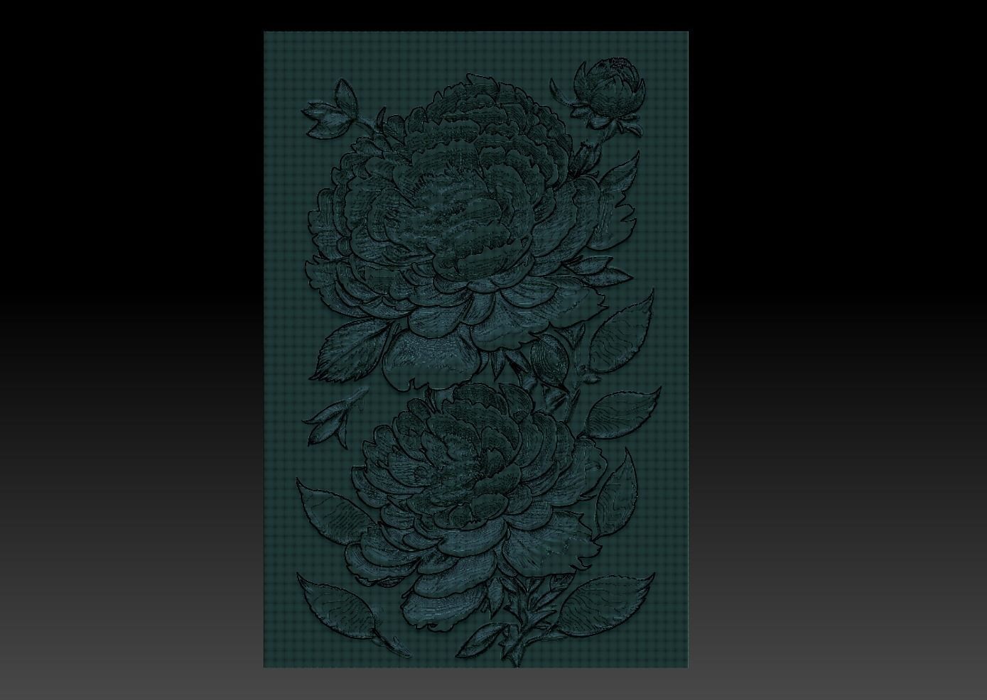A fine carving of peony flower STL relief drawing 3D printing 3D model ...