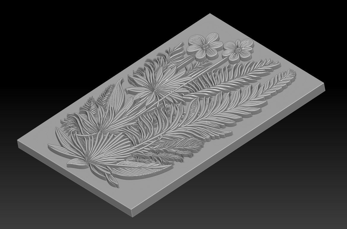 A vertical relief drawing of plants flowers and plants 3D model 3D ...