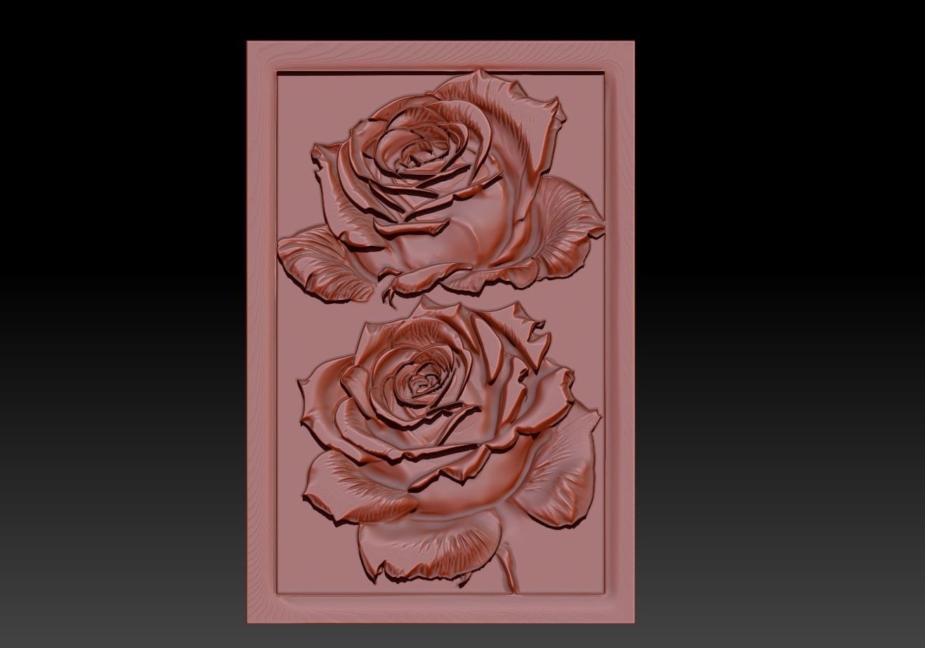 Sculpture drawing of 2 roses STL rose relief drawing flower 3D model 3D ...