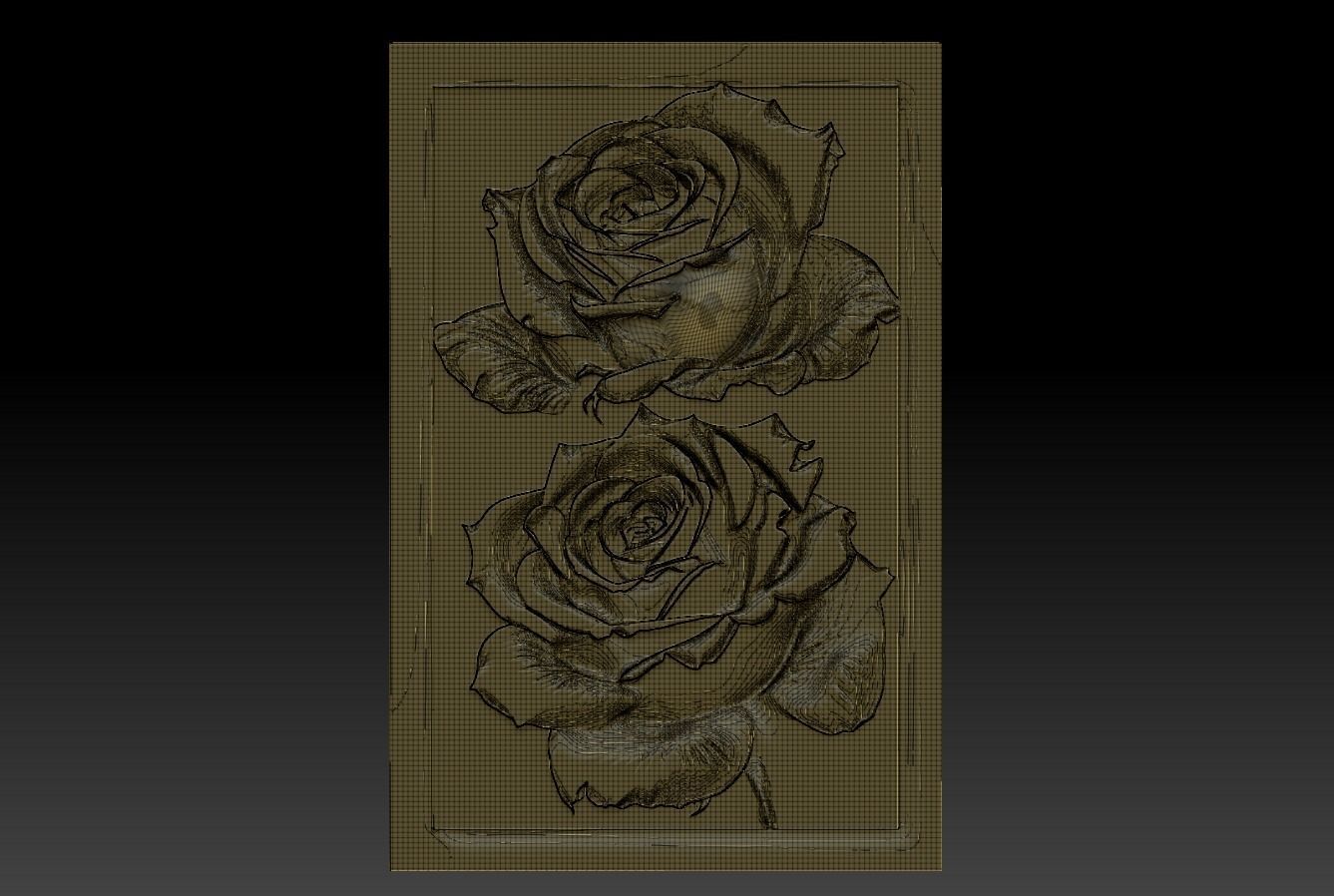 Sculpture drawing of 2 roses STL rose relief drawing flower 3D model 3D ...
