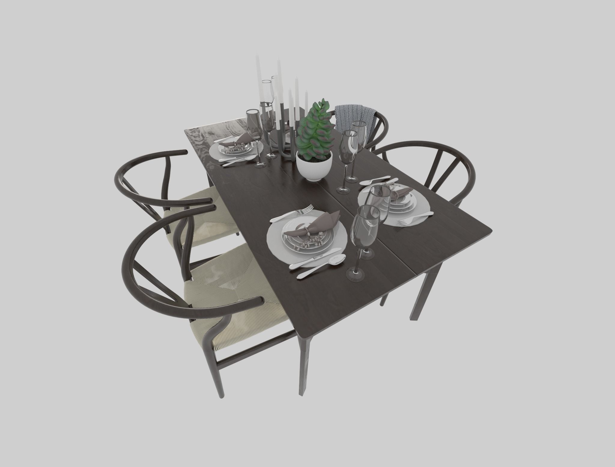 Realistic Dinner Table Set 3D model | CGTrader