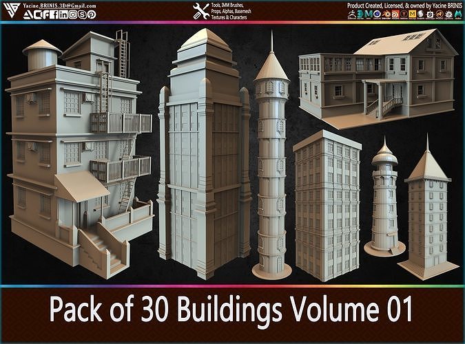 3D model Pack of 30 Buildings Volume 01 VR / AR / low-poly | CGTrader