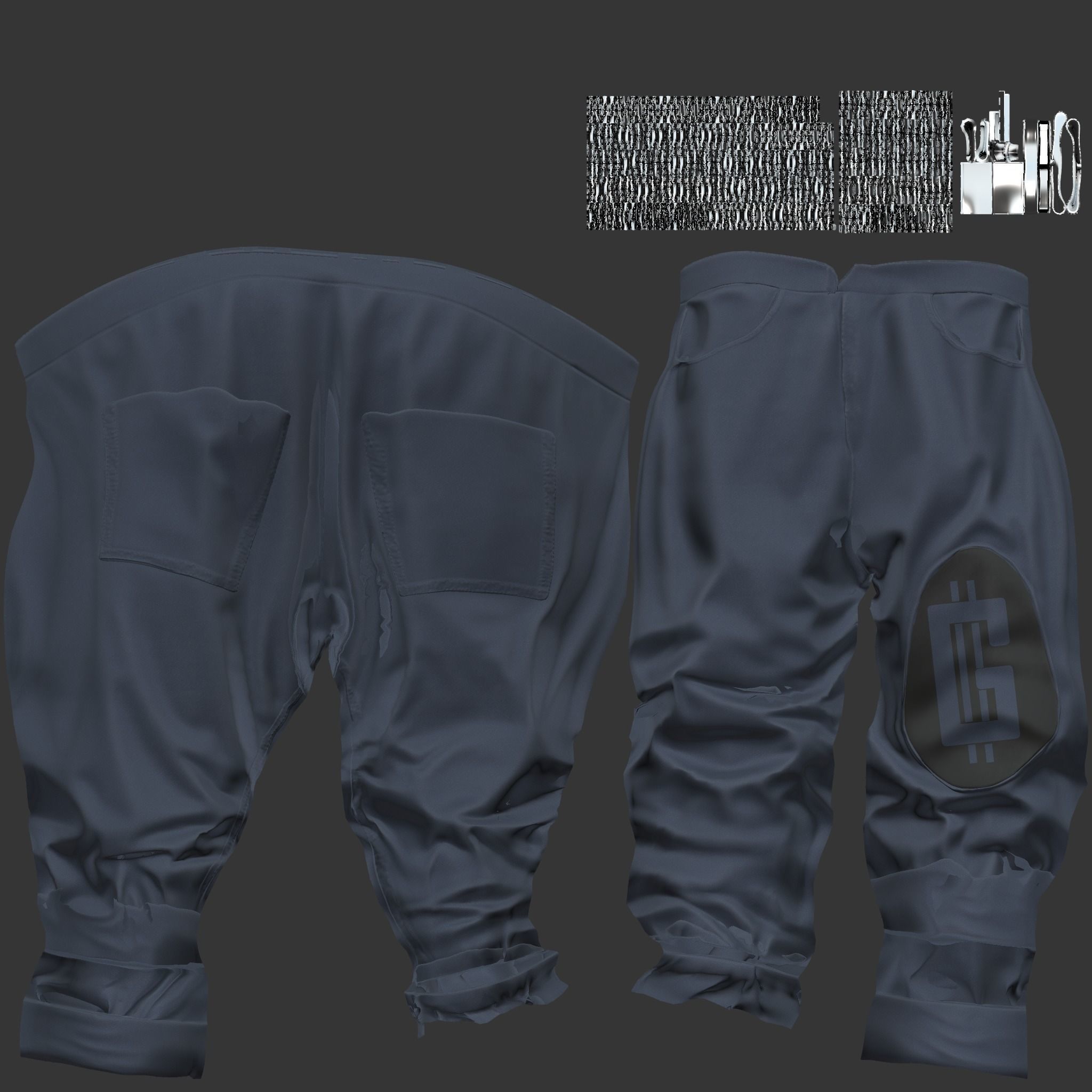 3D model Mens Oversize Rolled Legs Rapper Pants With Metal Chains VR ...