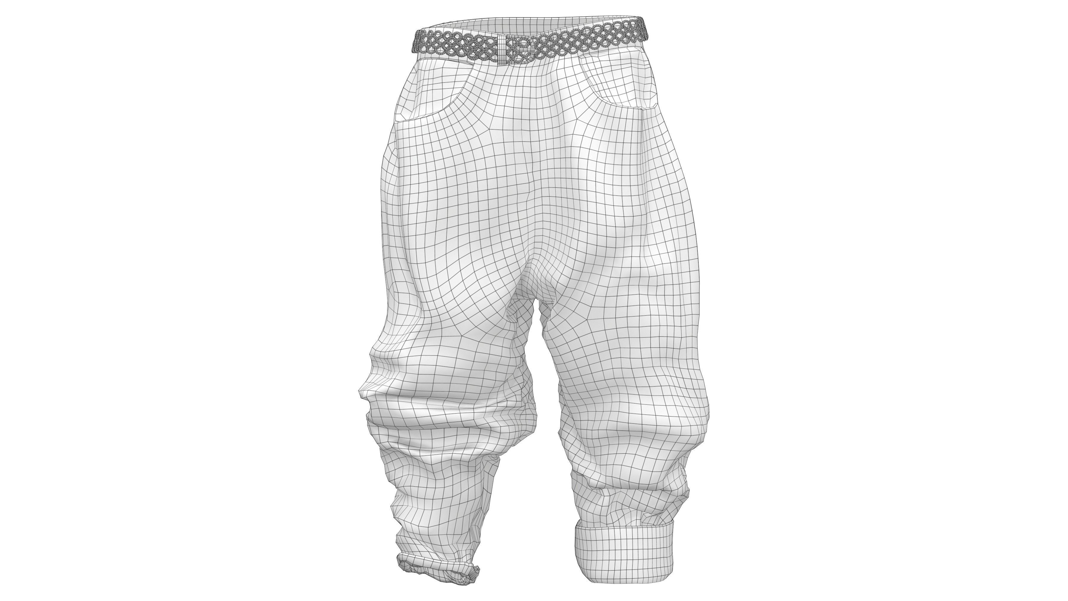 3D model Mens Oversize Rolled Legs Rapper Pants With Metal Chains VR ...