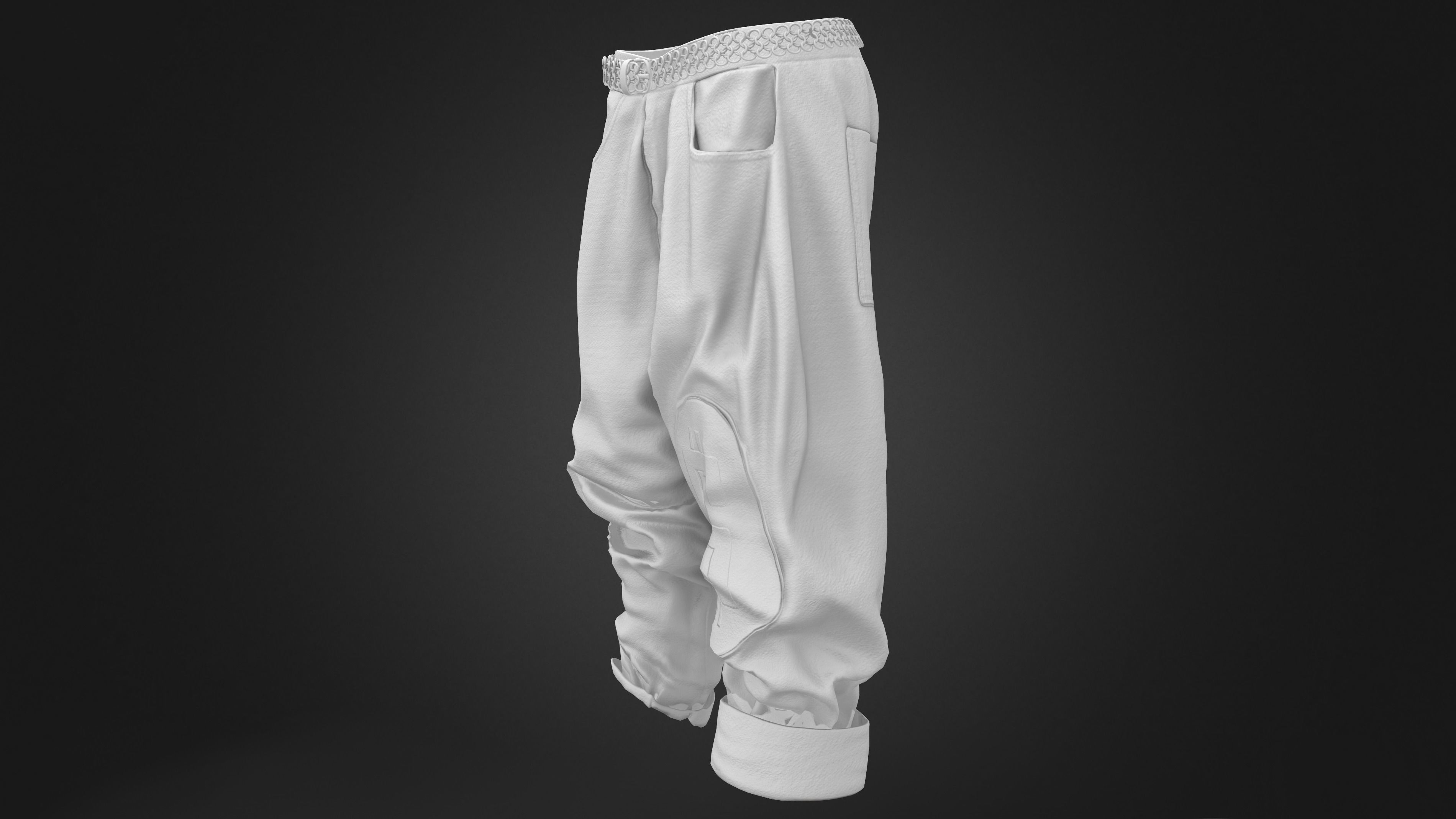 3D model Mens Oversize Rolled Legs Rapper Pants With Metal Chains VR ...