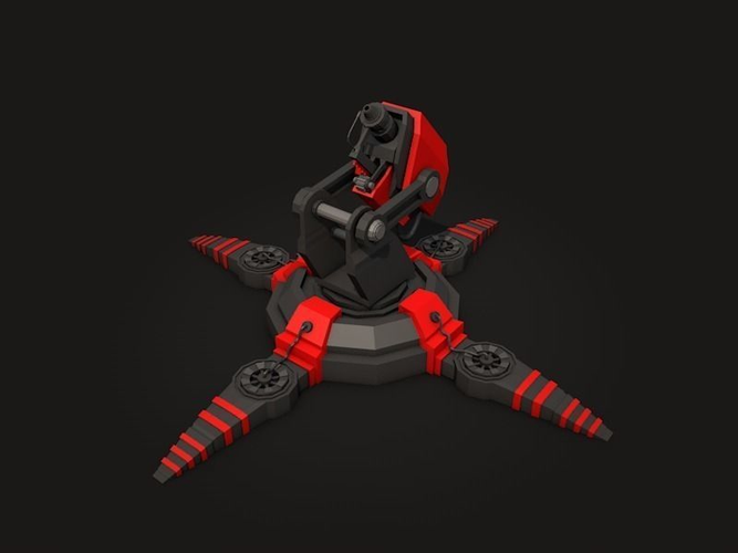 3D model Low Poly Flamethrower Turret lvl 1 VR / AR / low-poly rigged ...