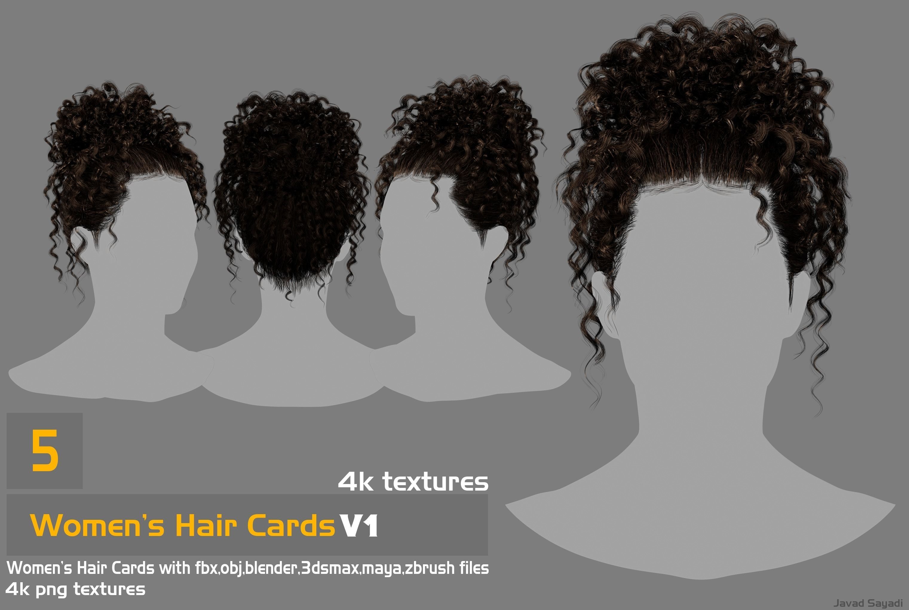 3D model 5 women s hair cards for games VR / AR / low-poly | CGTrader