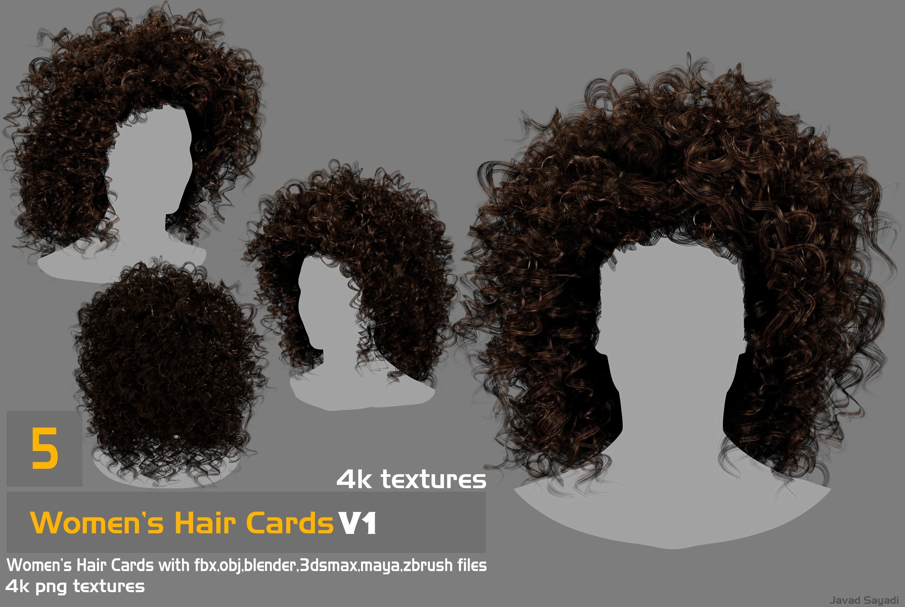 3D model 5 women s hair cards for games VR / AR / low-poly | CGTrader
