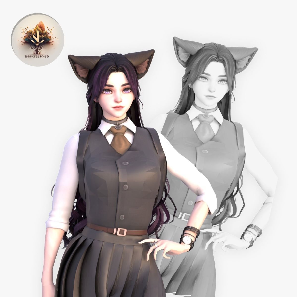 3D model Luna the Scholarly Cat Girl Rigged VR / AR / low-poly | CGTrader