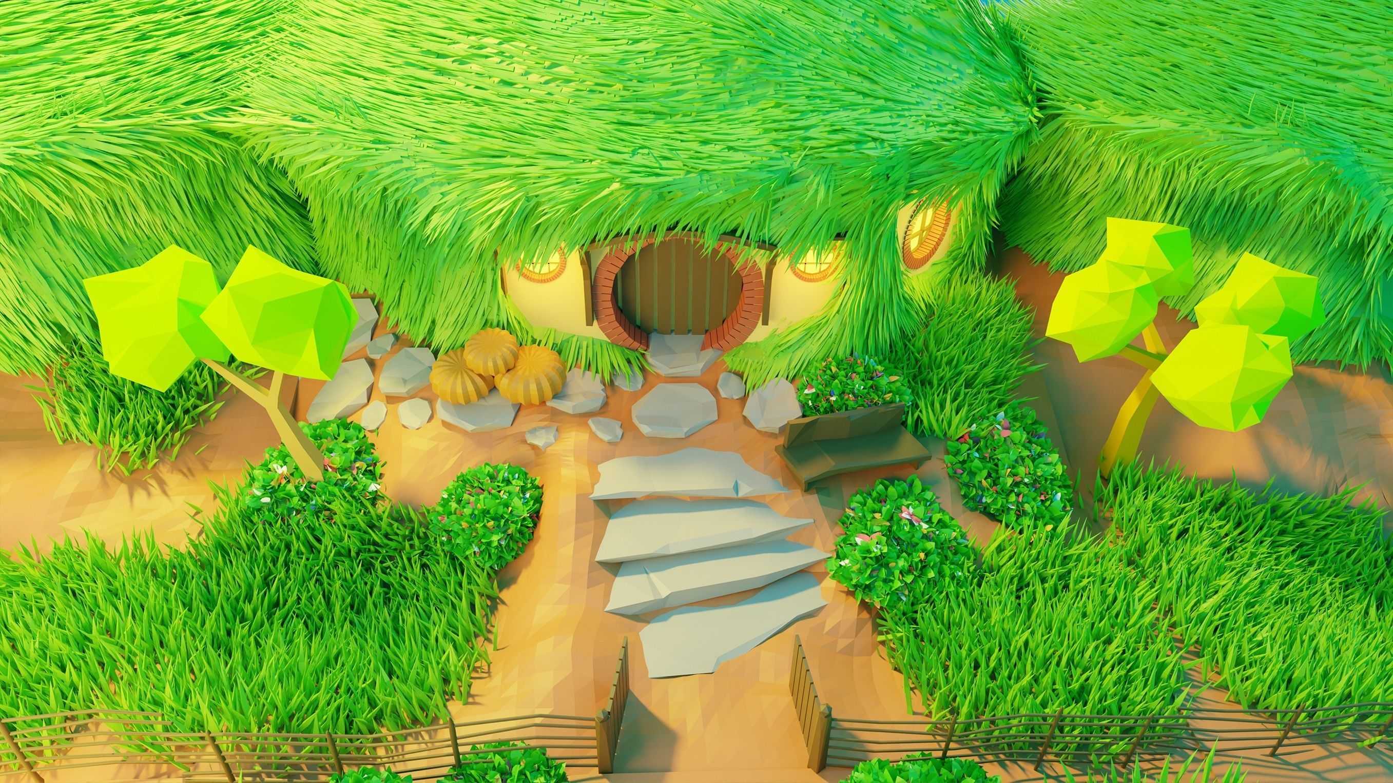 3D model Cartoonish Jungle Hut 3D Scene with Pathway VR / AR / low-poly ...