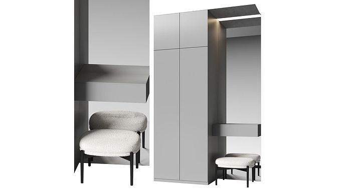 Hallway set 2 wardrobe with bench and mirror 3D model | CGTrader