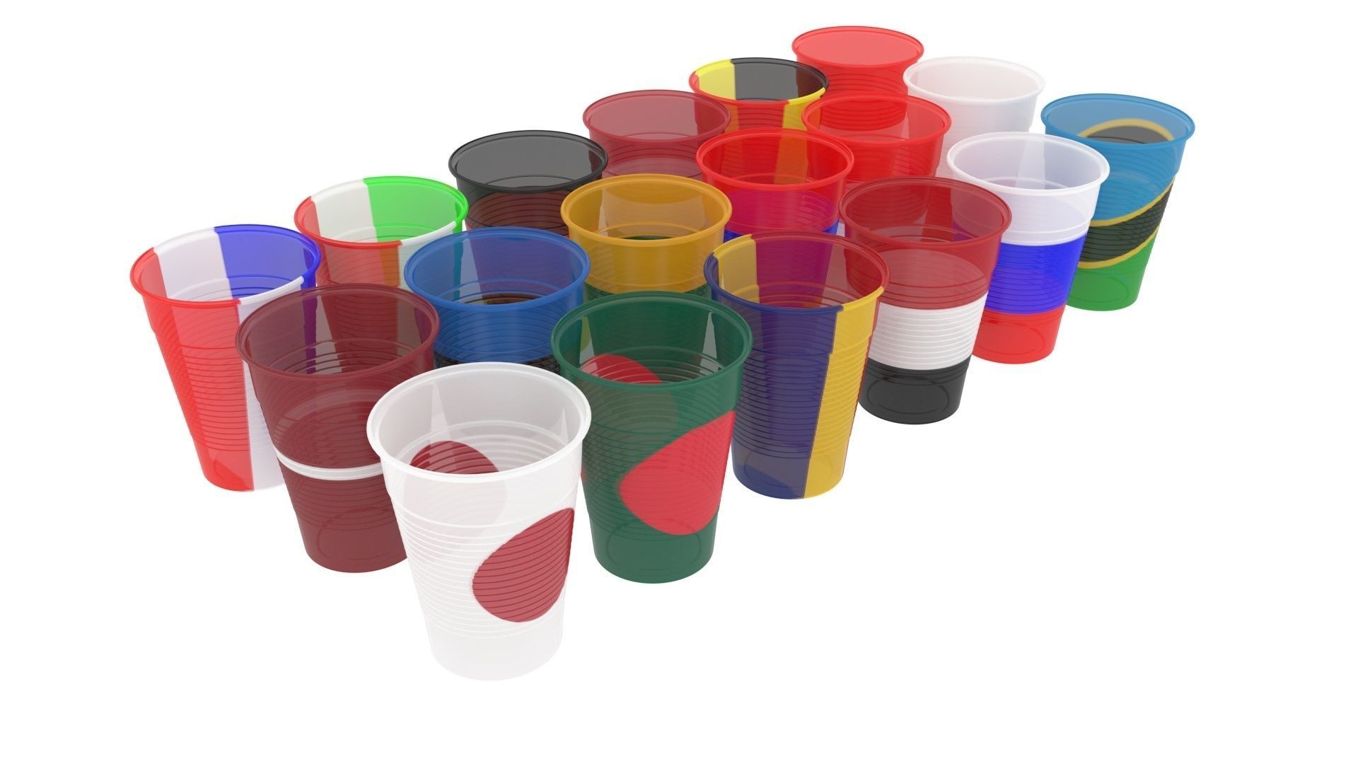 Plastic Cups Set With Flags 3D model | CGTrader