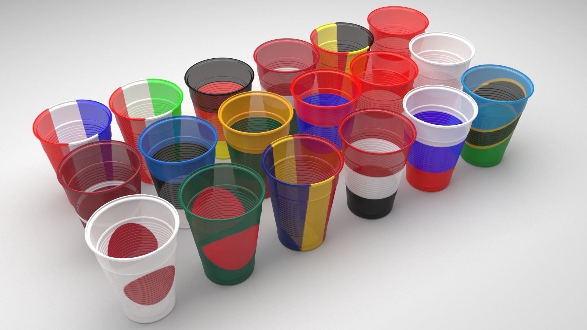 Plastic Cups Set With Flags 3D model | CGTrader