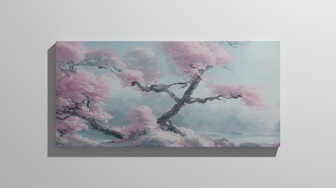 3D model Cherry Trees next to a River Painting VR / AR / low-poly ...