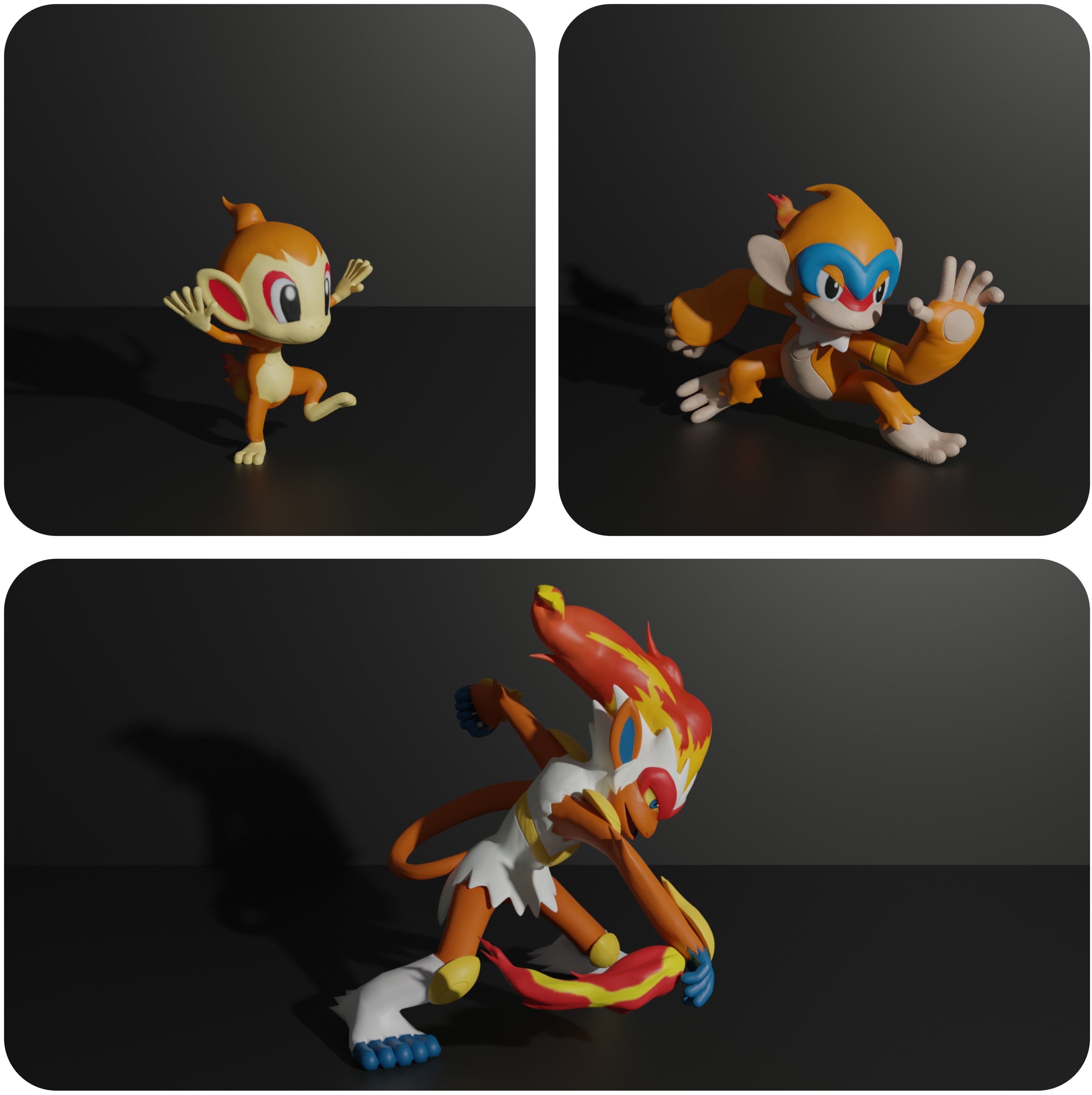 Chimchar Monferno and Infernape 3D print model 3D model 3D printable ...