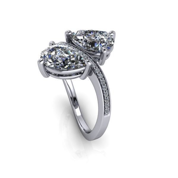 Modern TearDrop pear Shape 2 stone ring BirthStone 3D model 3D ...
