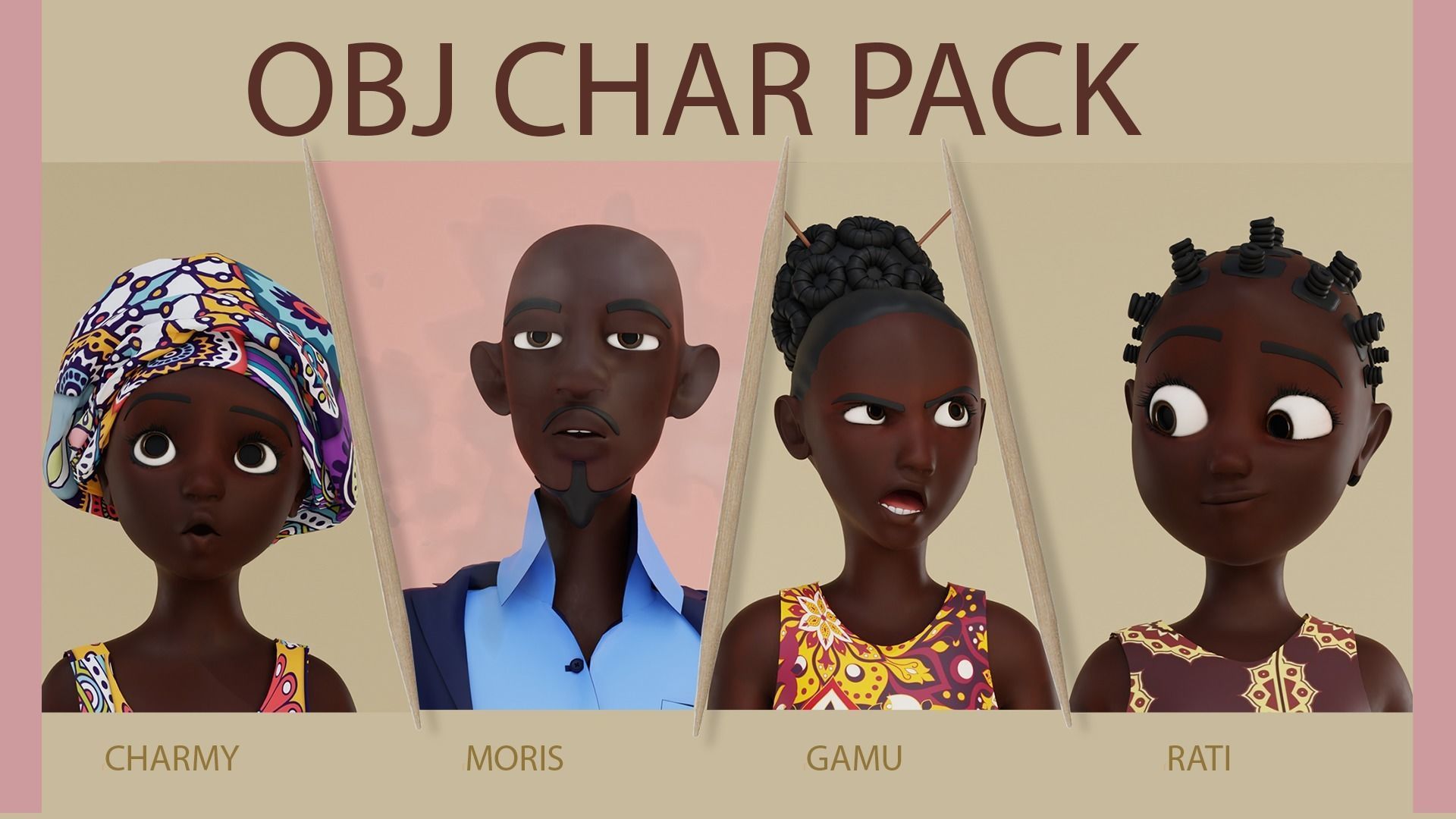 3D model 4 character obj pack VR / AR / low-poly | CGTrader