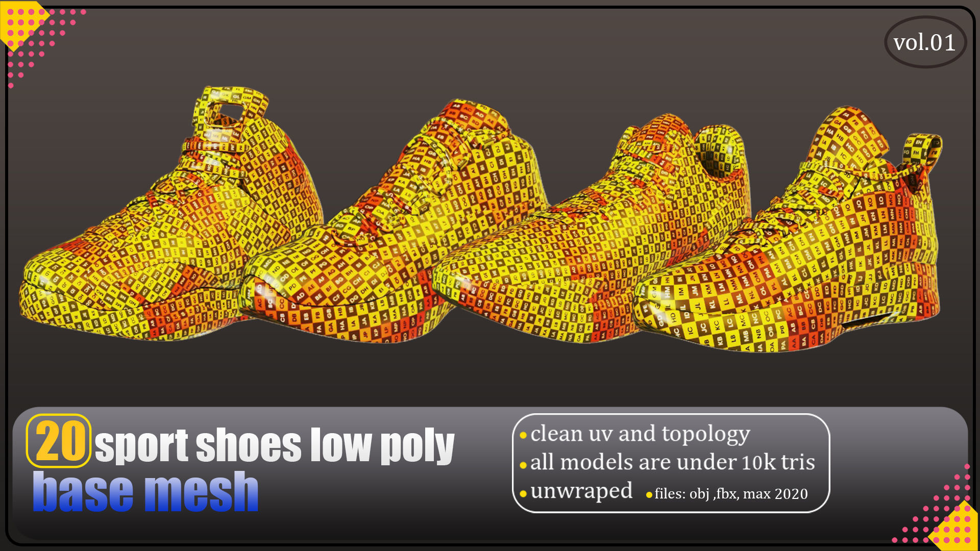 3D model 20 sport shoes base meshes VR / AR / low-poly | CGTrader
