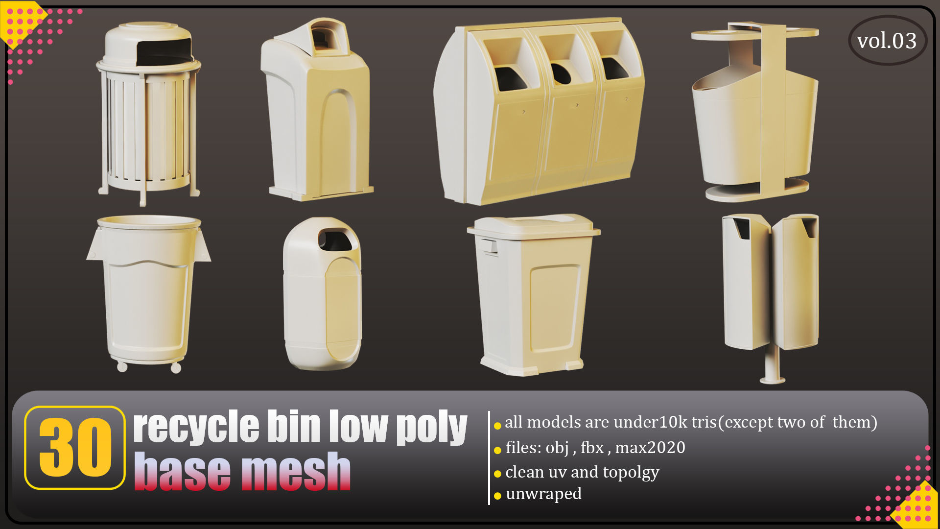 3D model 30 recycle bin lowpoly base mesh VR / AR / low-poly | CGTrader