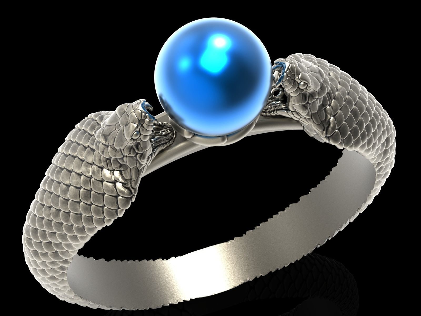 Pearl snake ring silver gold printable jewelry 3D model 3D model 3D ...