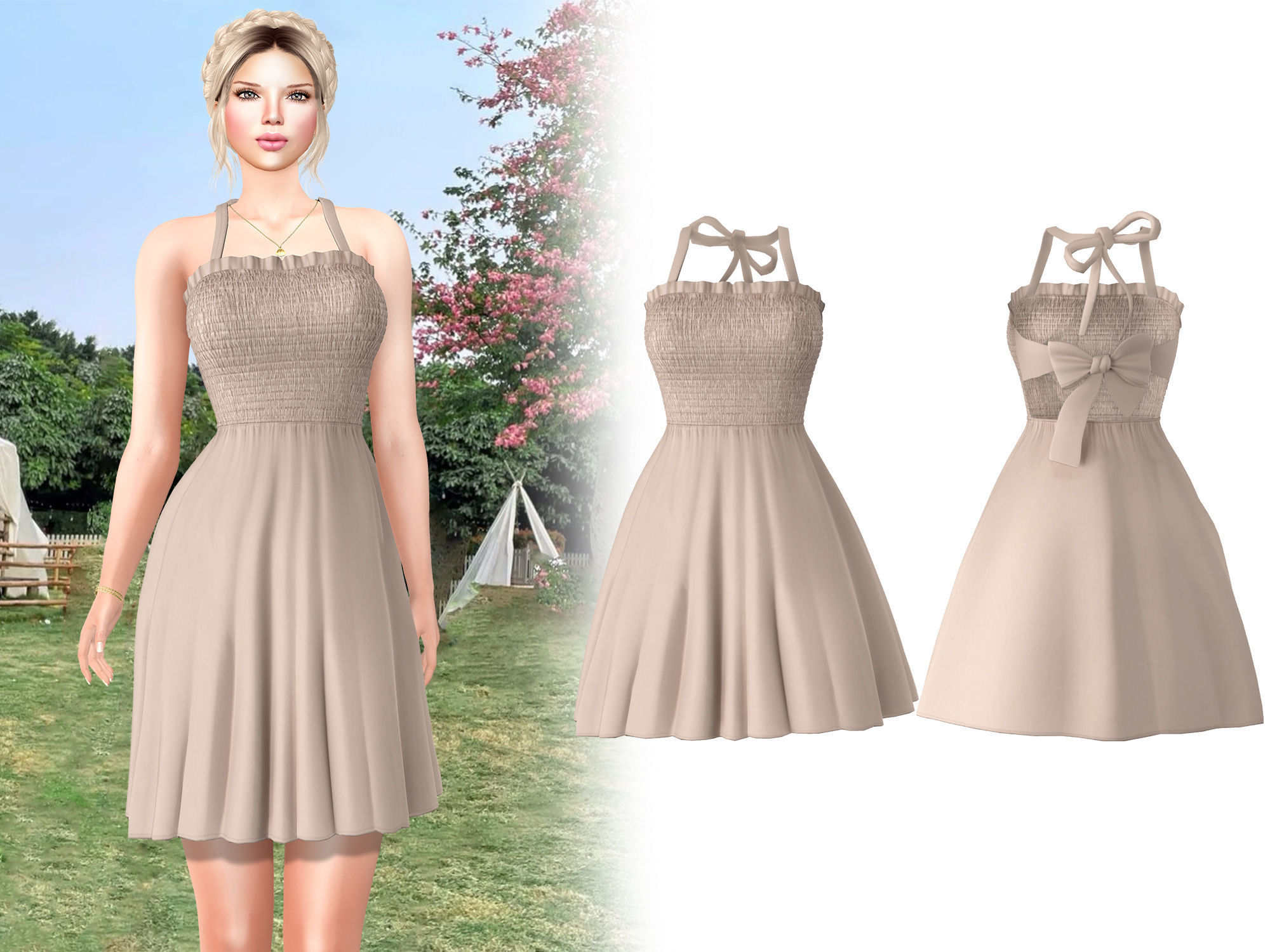 3D model Tie Backless Bodice Halter Dress VR / AR / low-poly | CGTrader
