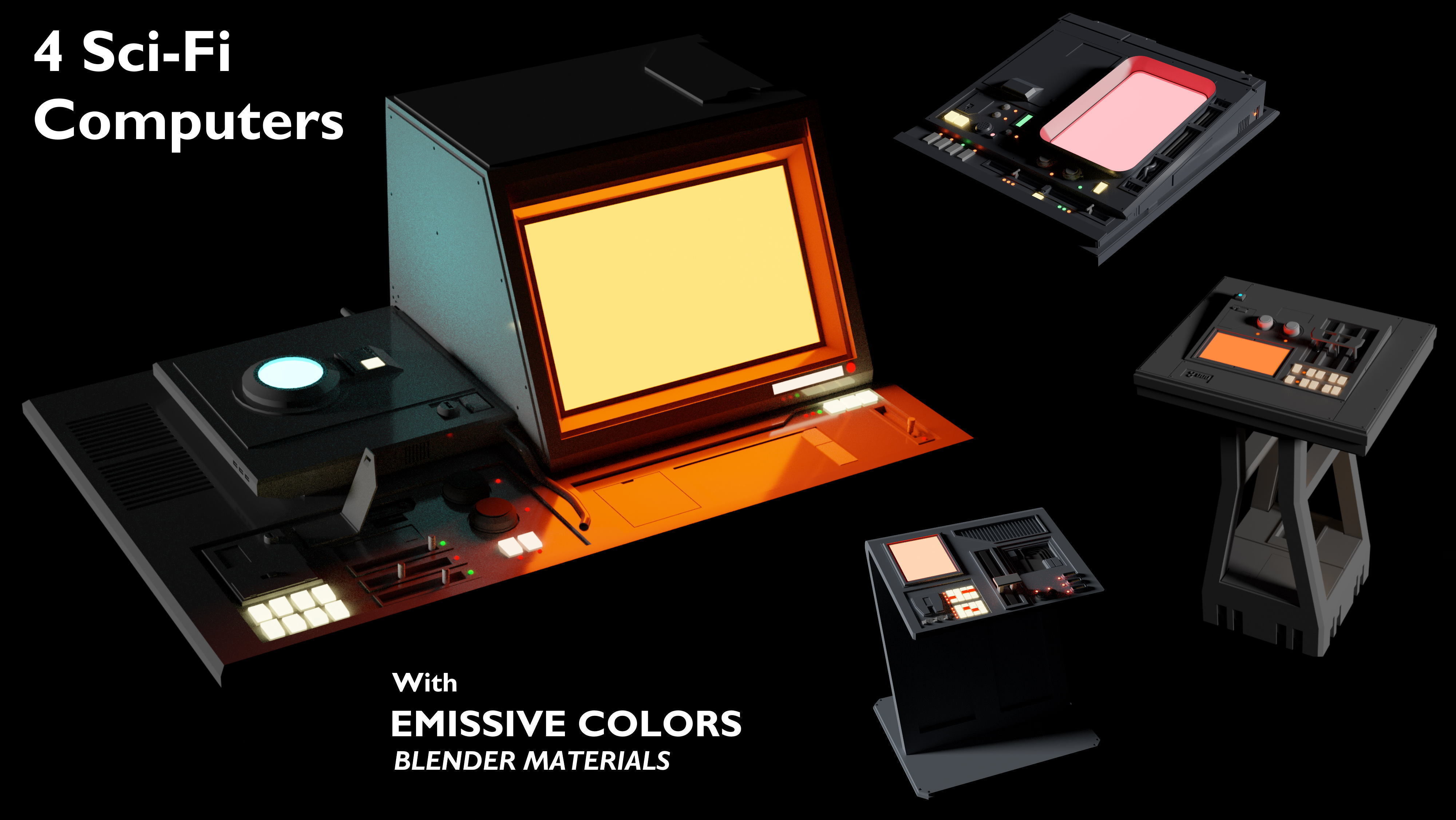 4 Sci-Fi Computers - Control Panels Pack 3D model | CGTrader
