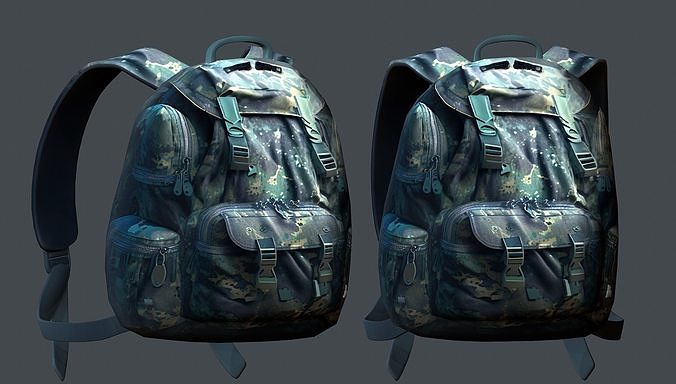 3D model Backpack military combat Black baggage Low-poly VR / AR / low ...