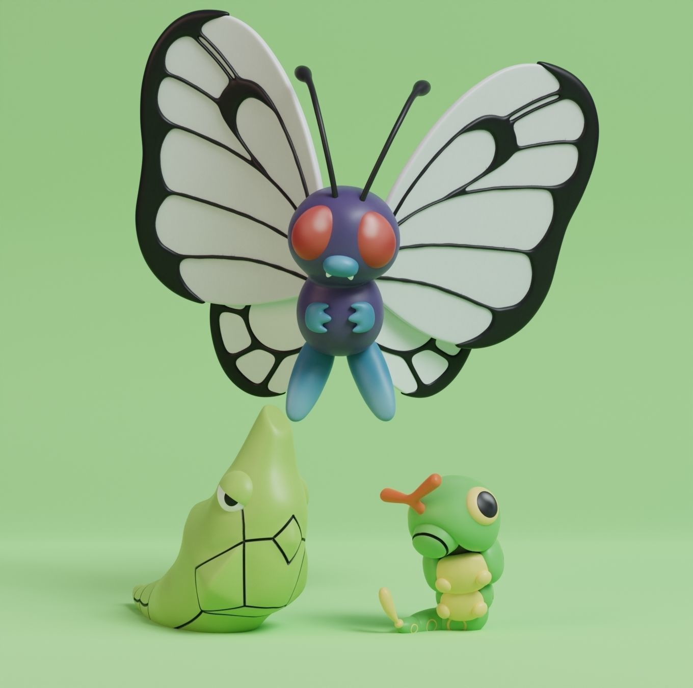 Pokemon - Caterpie Metapod and Butterfree with 2 poses 3D model 3D ...