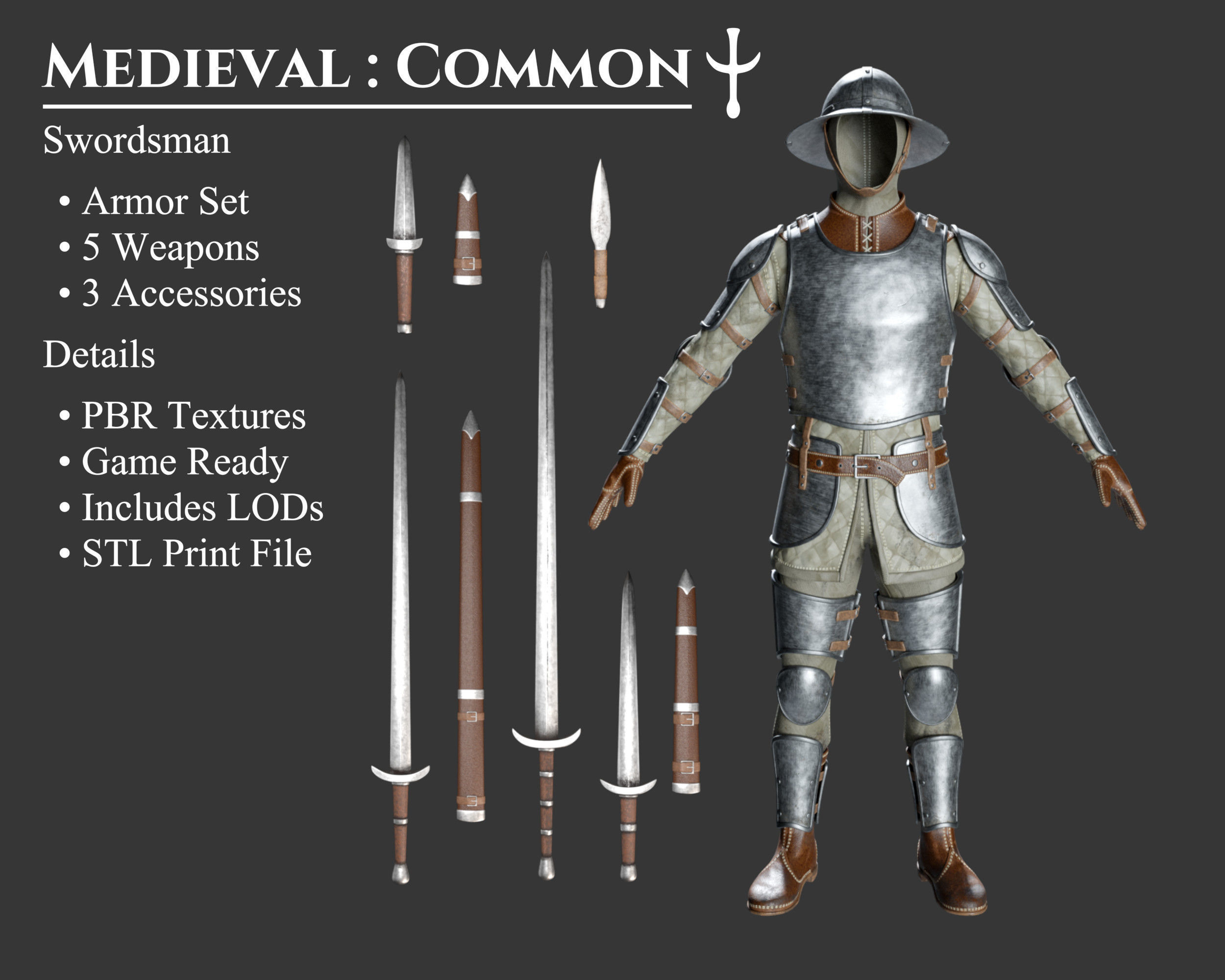 Medieval Collection Common Swordsman VR / AR / low-poly | CGTrader