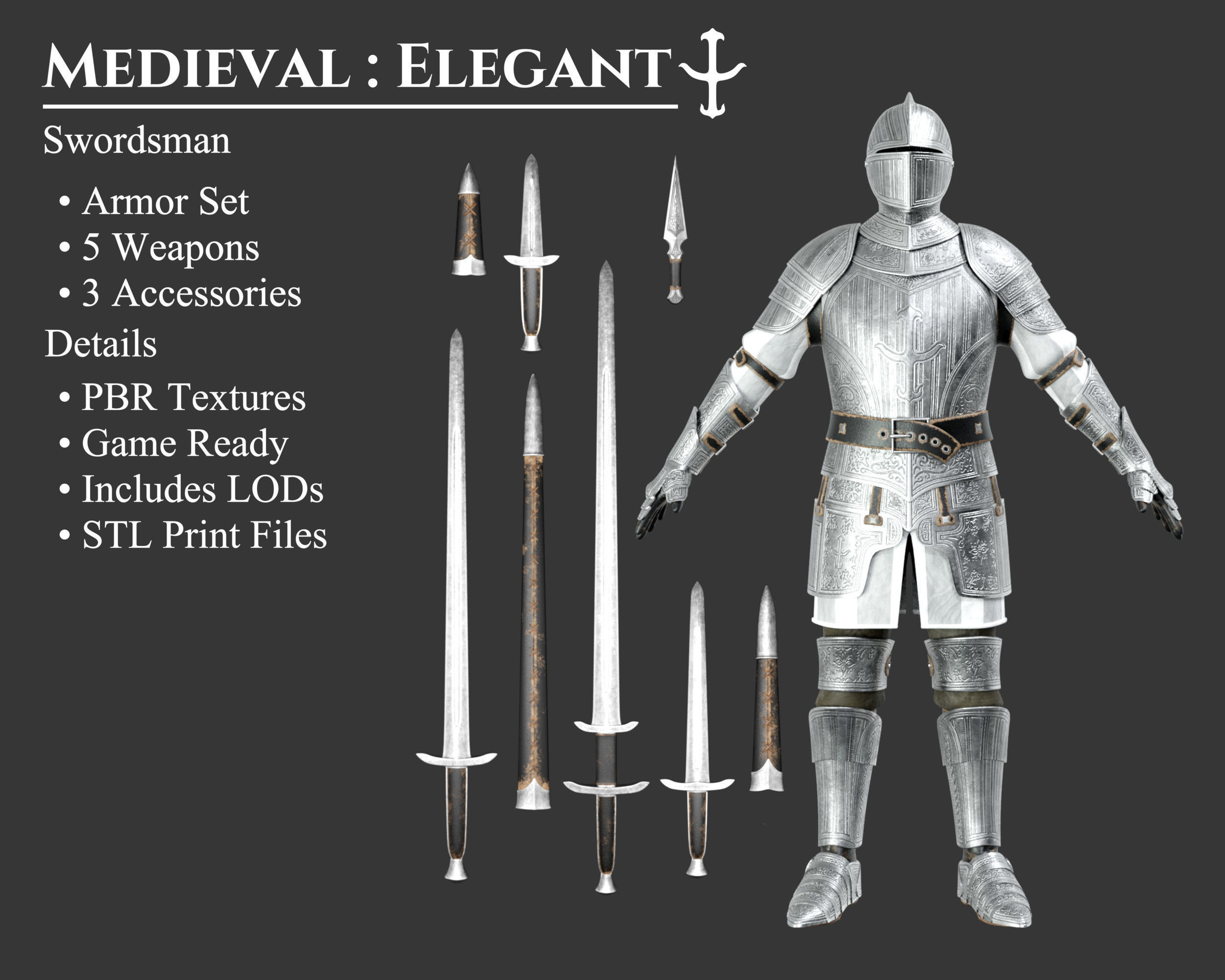 Medieval Collection Elegant Swordsman VR / AR / low-poly | CGTrader