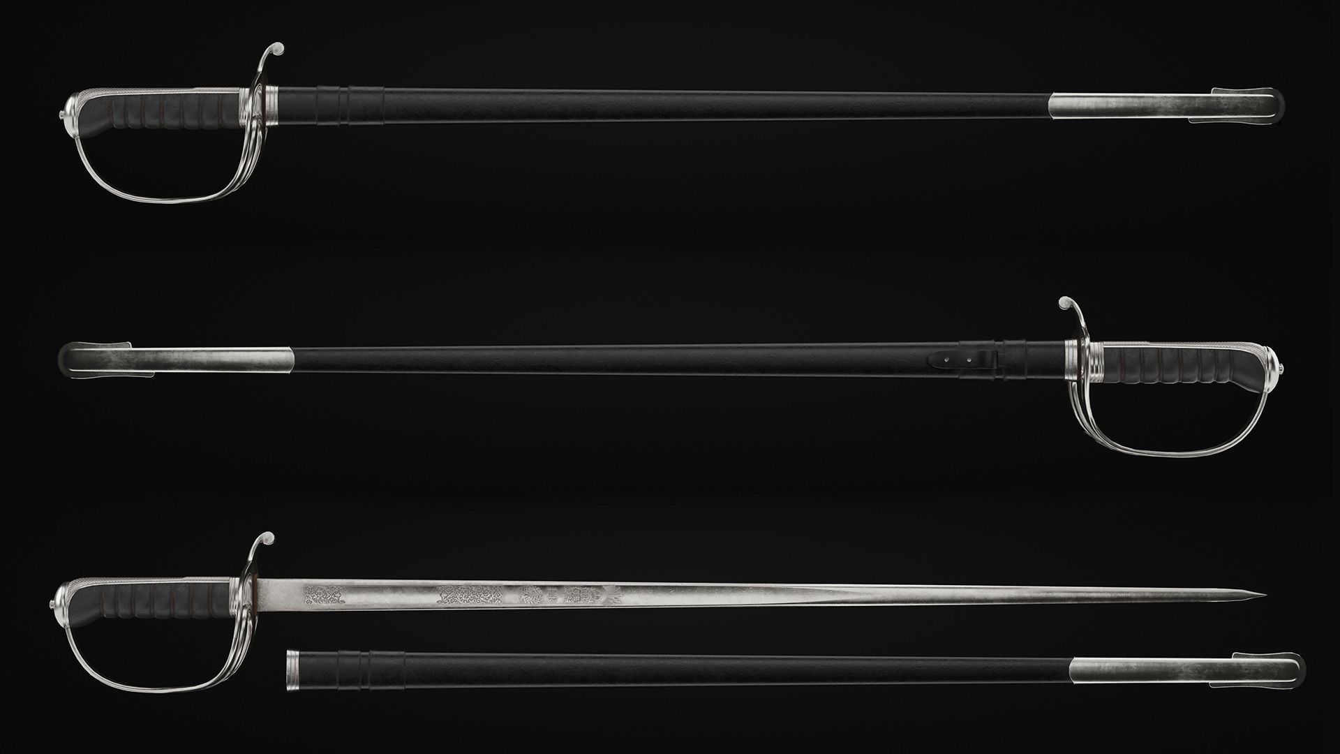 3D model British Officer Sword WW1 Sheath Ralistic Historical Asset PBR ...