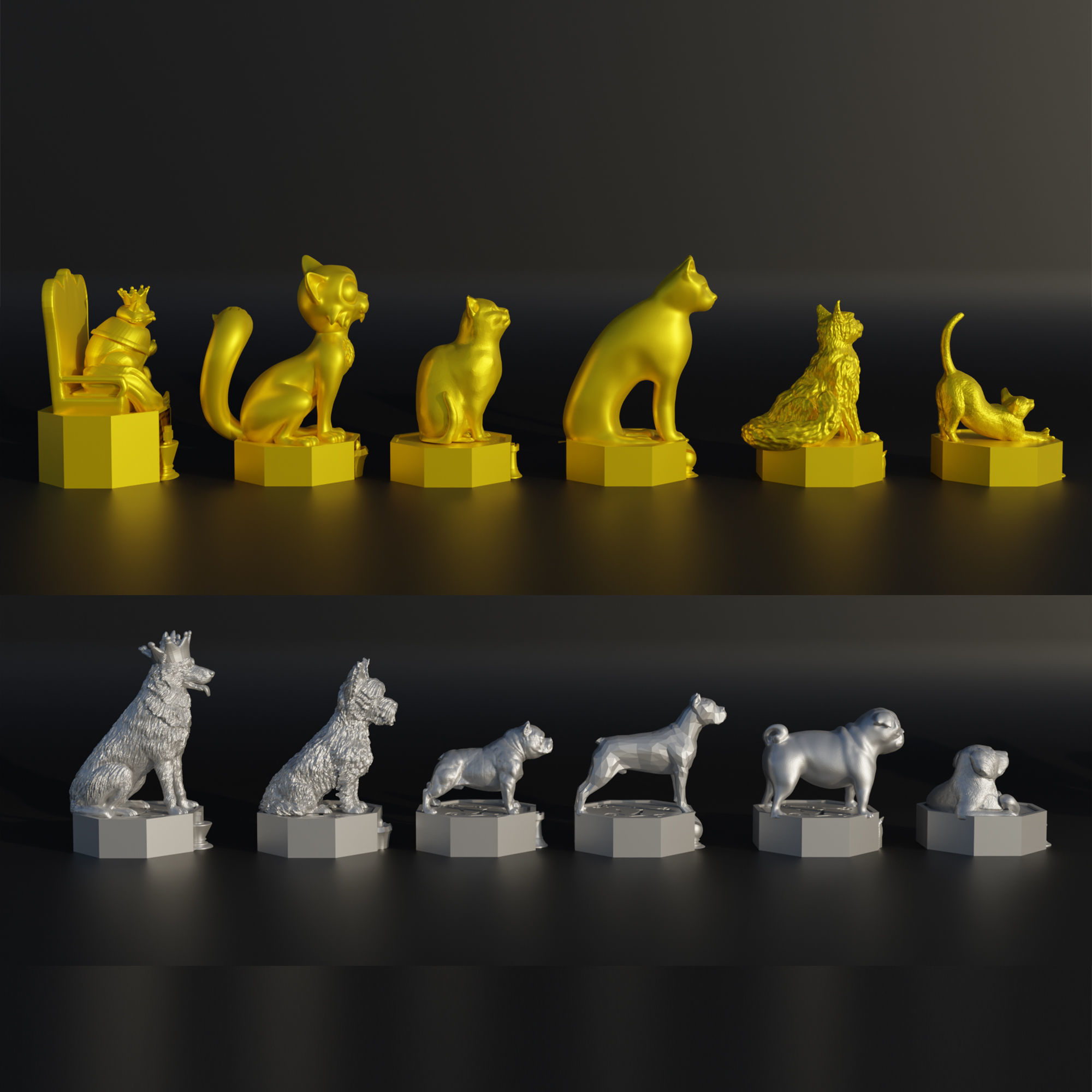Animal Figure Chess Set - 12 Different Dog And Cat Character 3D model ...
