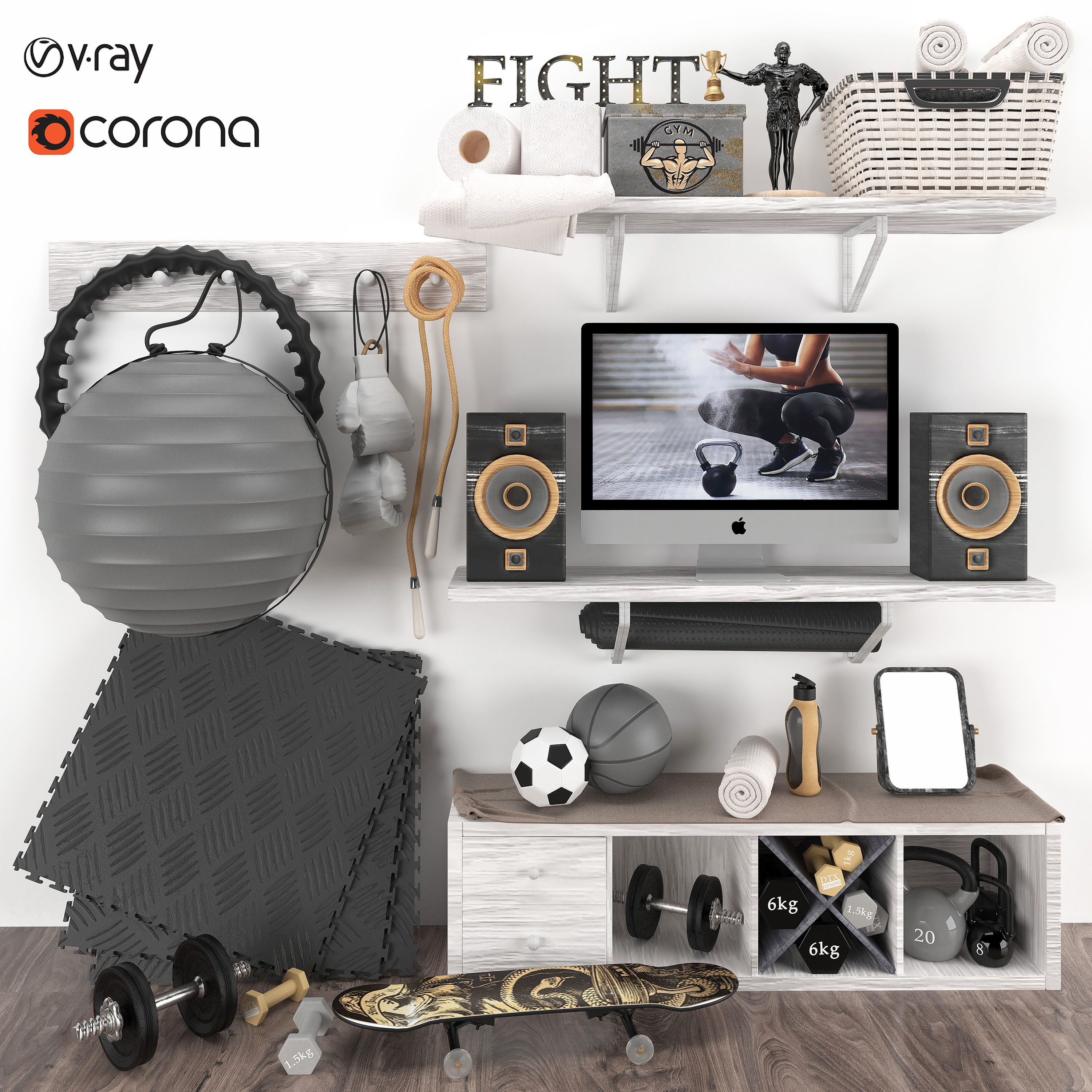black and gray and brown sport set - home gym 3D model | CGTrader
